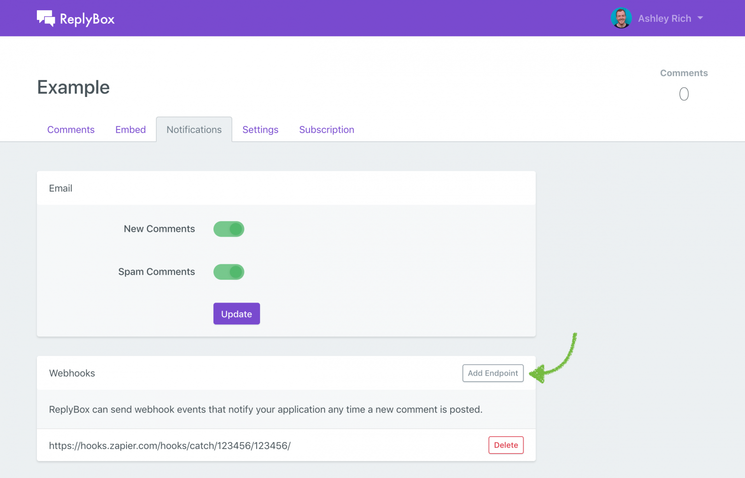 Using Webhooks | ReplyBox